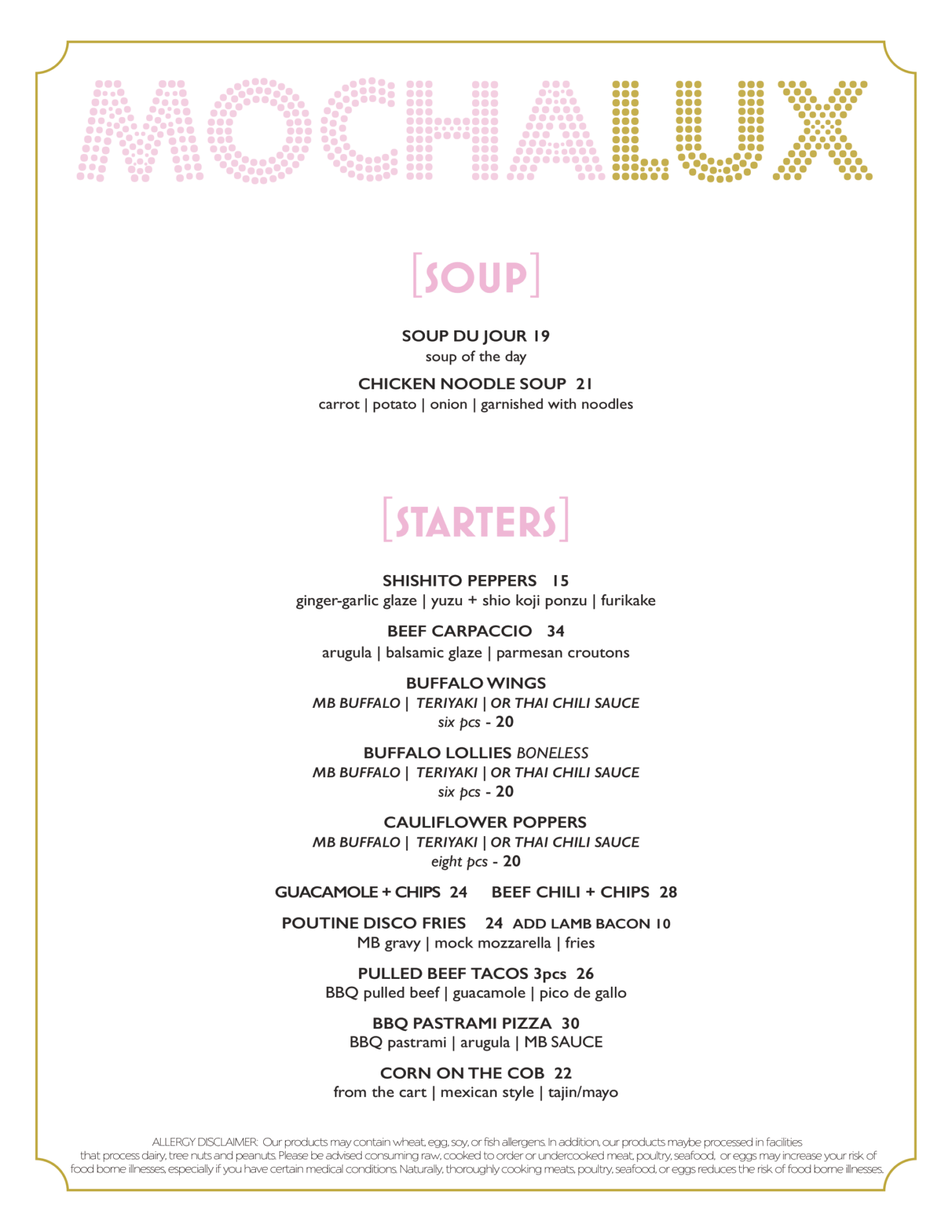 Menu - Mocha Burger Times Square