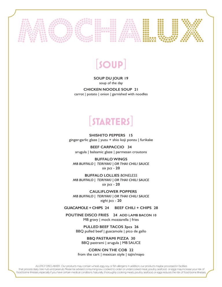 Menu - Mocha Burger Times Square