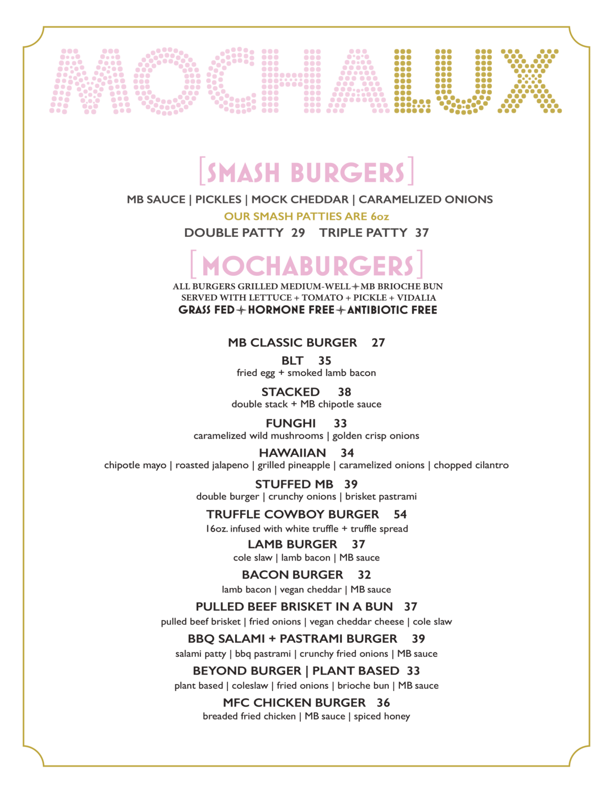 Menu - Mocha Burger Times Square