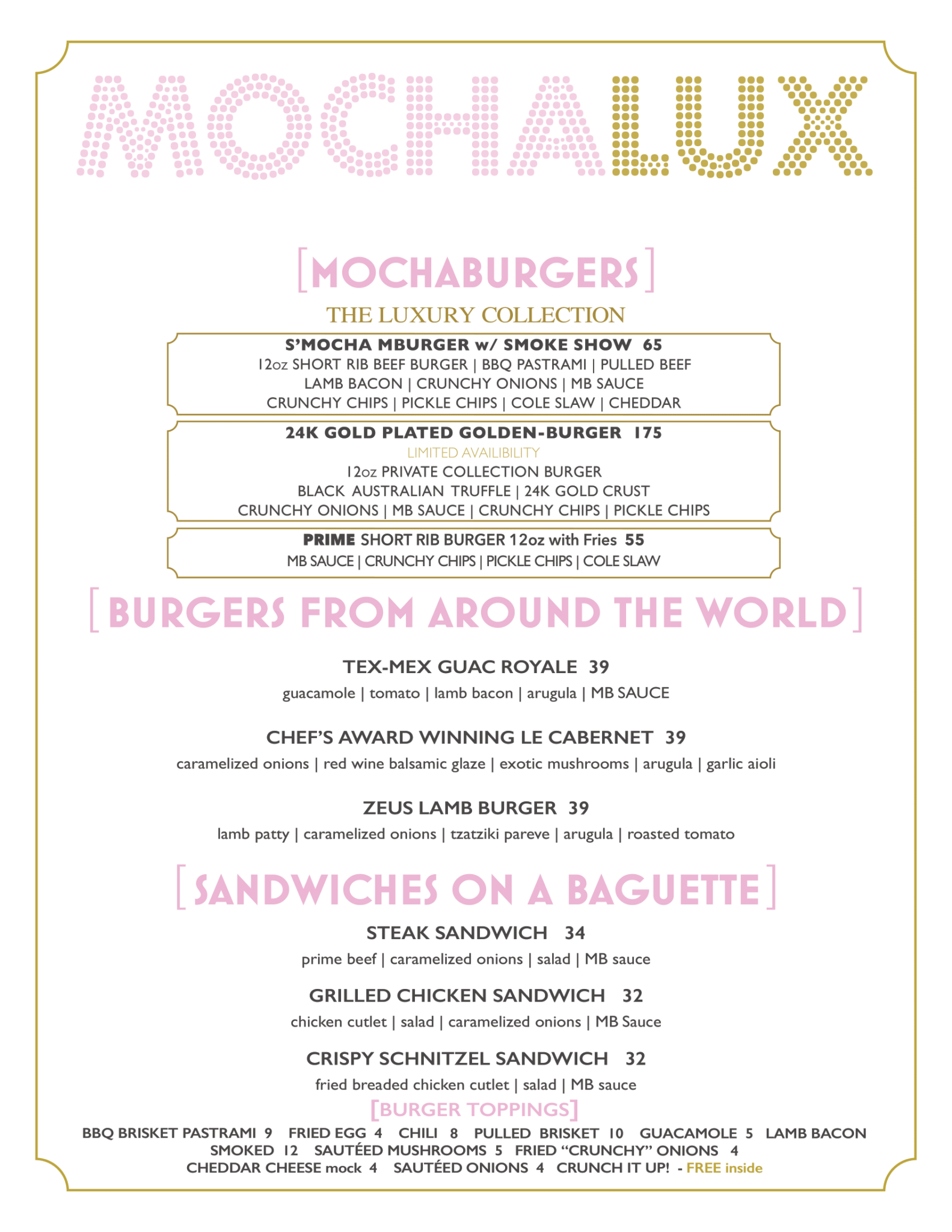 Menu - Mocha Burger Times Square
