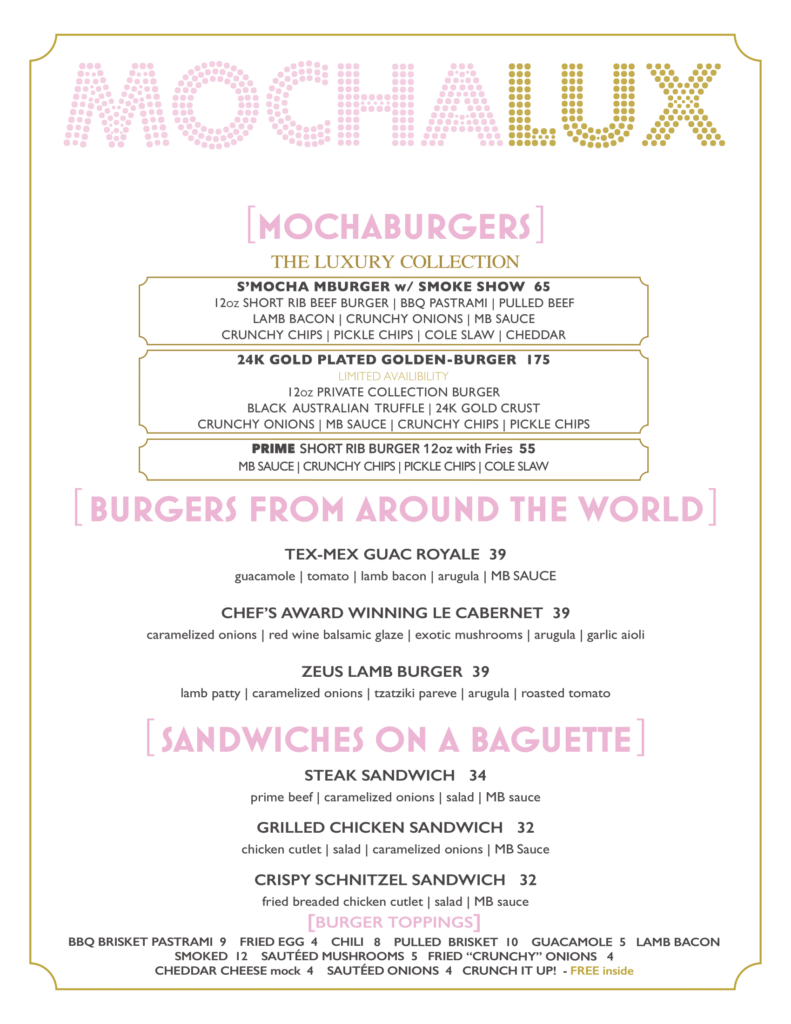 Menu - Mocha Burger Times Square