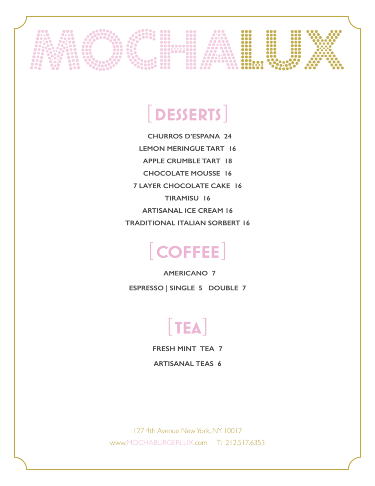 Menu - Mocha Burger Times Square